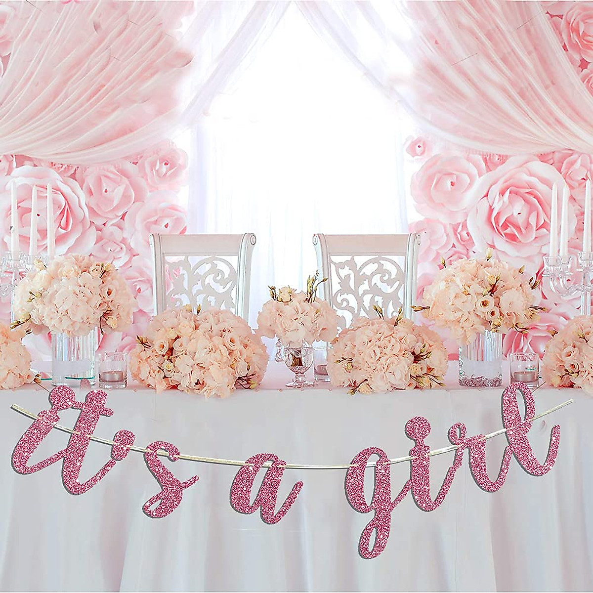 It's A Girl Banner Pink Glitter Baby Girl Baby Shower Party Pregnant AF Baby 1st Birthday Party Decorations Party Supplies