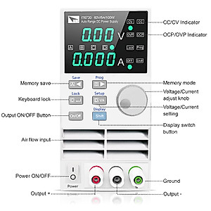 ITECH Variable DC Power Supply 60V/8A/180W Lab Bench Power Supply Adjustable with Memory Function CC & CV Coarse and Fine Adjustments IT6721