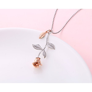 Alphm S925 Sterling Silver Rose Flower Charm Pendant Necklace for Women Floral Jewelry