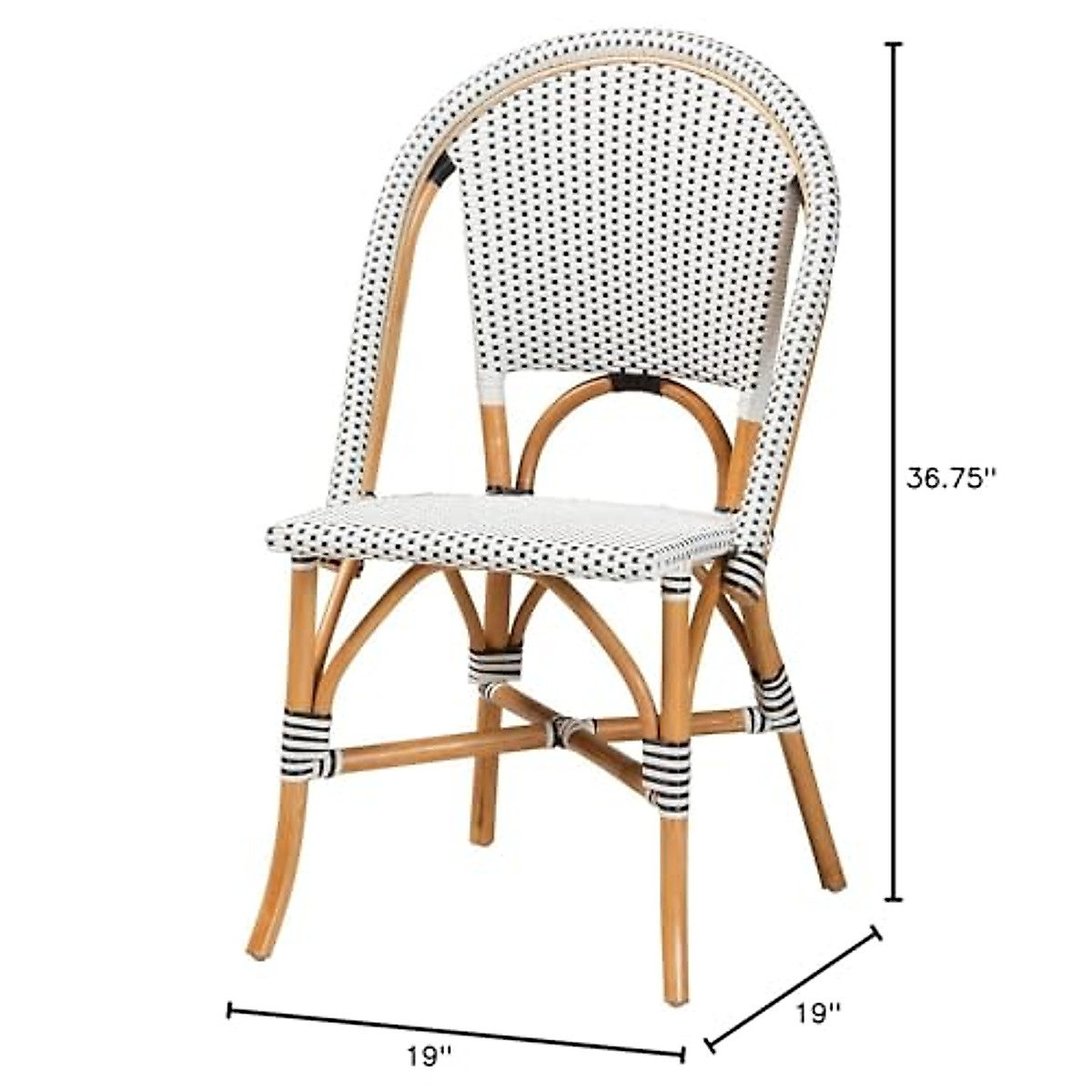 Baxton Studio Bali & pari Genica Classic French Black and White Weaving and Natural Brown Rattan Indoor and Outdoor Bistro Chair