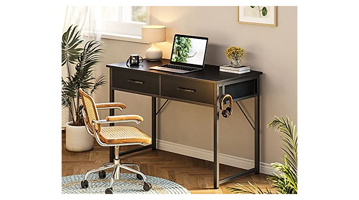 ODK 40 Inch Small Desk with Fabric Drawers for Small Spaces
