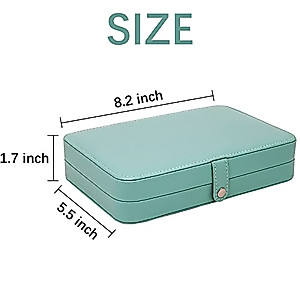 Small Travel Jewelry Organizer Case for Rings, Earrings, Necklaces, Bracelets, and Bangles - PU Leather Portable Storage Box Display Holder for Women and Men (Cyan Blue)