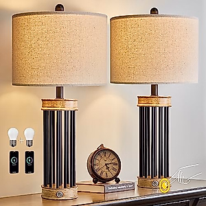 G-SAFAVA 24" USB A+C 3-Way Dimmable Touch Control Industrial Table Lamp Set of 2 for Living Room Nightstand Beside Lamps for Bedroom(Include Two Bulbs)