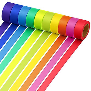 Piokio Colored Washi Tape 10 Roll Multi Pack - 164 Feet x 15mm Wide Set Rainbow Solid Color Tape for Egg Decorating, DIY School Supplies