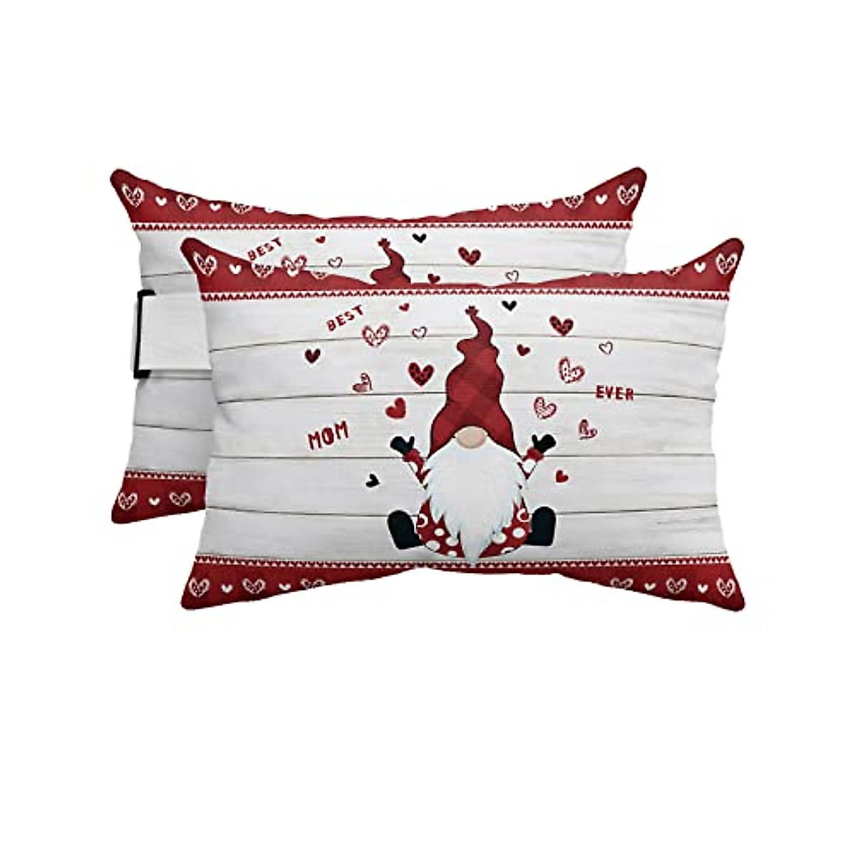 Recliner Head Pillow Ledge Loungers Chair Pillows with Insert Happy Mother's Day Cute Gnome Love Heart on Rustic Wooden Grain Lumbar Pillow with Adjustable Strap Patio Cushion for Bench Couch, 2 PCS