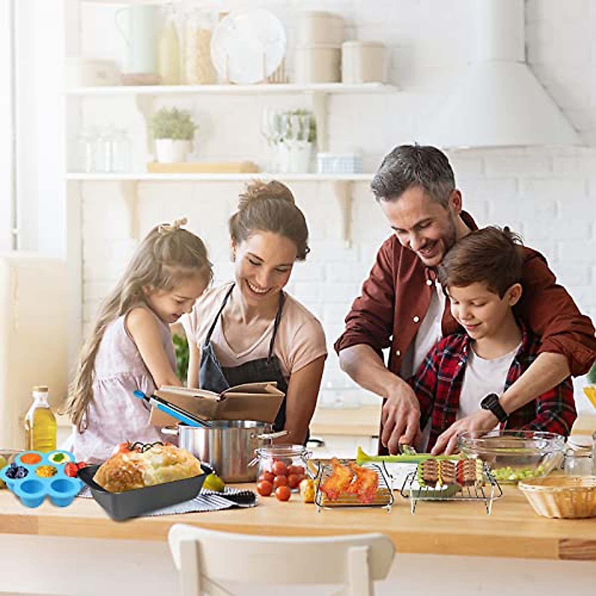 YINGRACE Air Fryer Accessories,Set of 8PCS Dual Basket Air Fryer Accessories Compatible with Ninja DZ201, DZ401, DZ550, Instant Vortex, Chefman, Bella, PowerXL Dual Zone Air Fryers