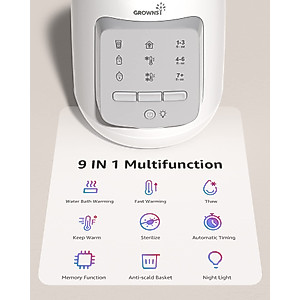 GROWNSY Bottle Warmer, 9-in-1 Water Bath Nutri Baby Bottle Warmer, Fast & Easy Milk Warmer for Breastmilk& Formula, Auto Timer, Defrost, Steri-lize, Warms Baby Milk to Body Temp and Maintain Nutrients