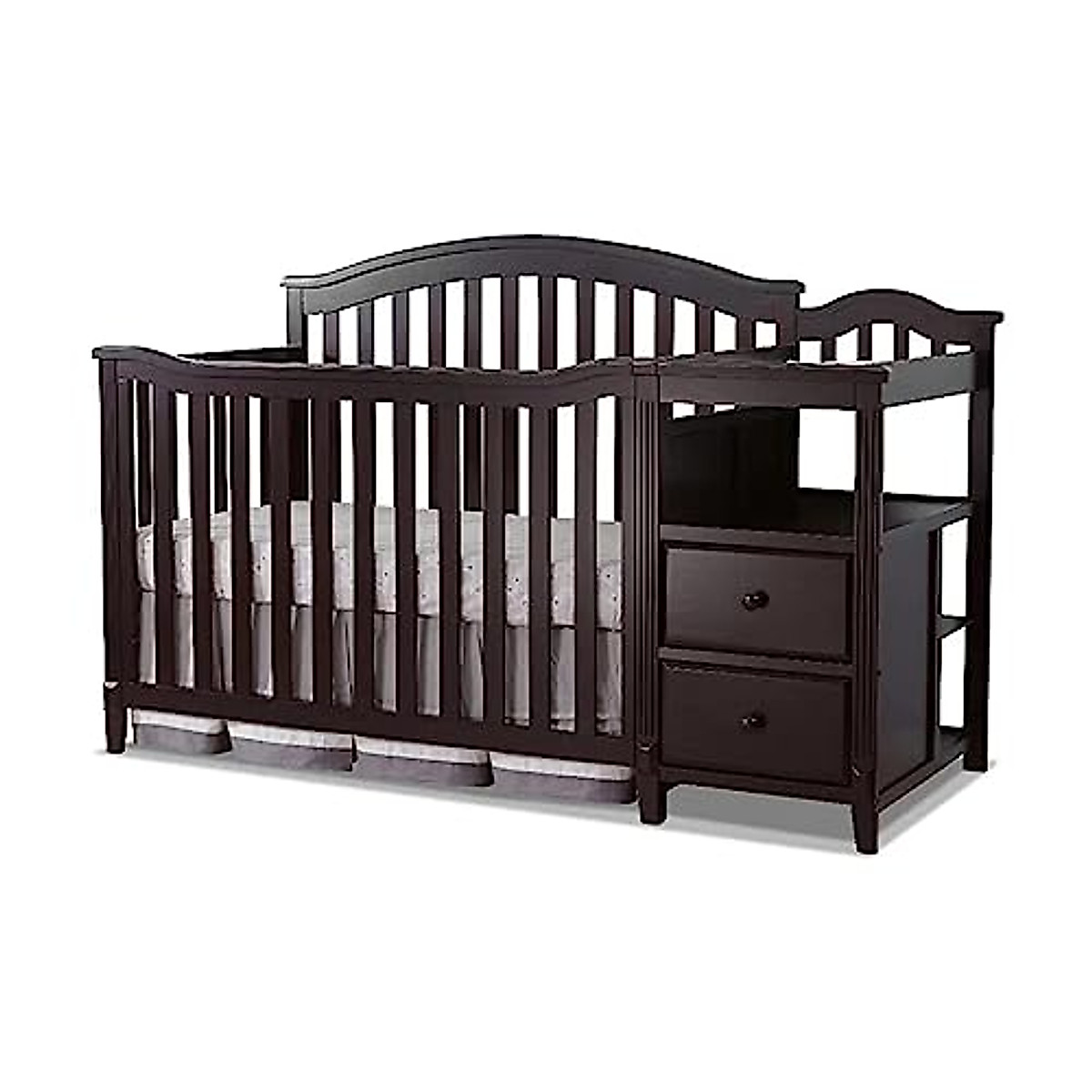 SORELLE FURNITURE Berkley Crib and Changer with Slat Panel Back Classic -in- Convertible Diaper Changing Table Non-Toxic Finish Wooden Baby Bed Toddler Childs Daybed Full-Size Nursery - Espresso