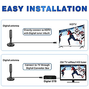 TV Antenna, Digital TV Antenna Indoor for Smart TV, 360° Reception & Strong Magnetic Base Digital HDTV Antenna, Long Range Reception- Support 4K 1080p Fire tv Stick and All TV's - 10ft Long Cables