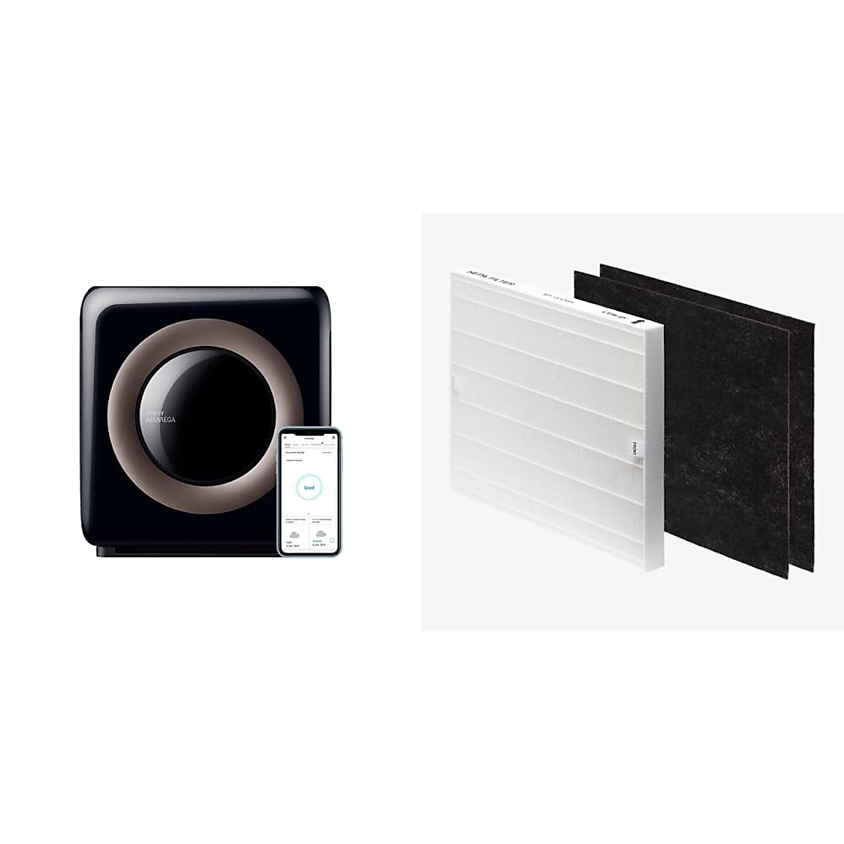 Coway Airmega AP-1512HHS (AP-1519P) HEPA Air Purifier, 16.8 x 18.3 x 9.6, Black/Brown & AP-1512HH-FP AP-1512HH Replacement filter