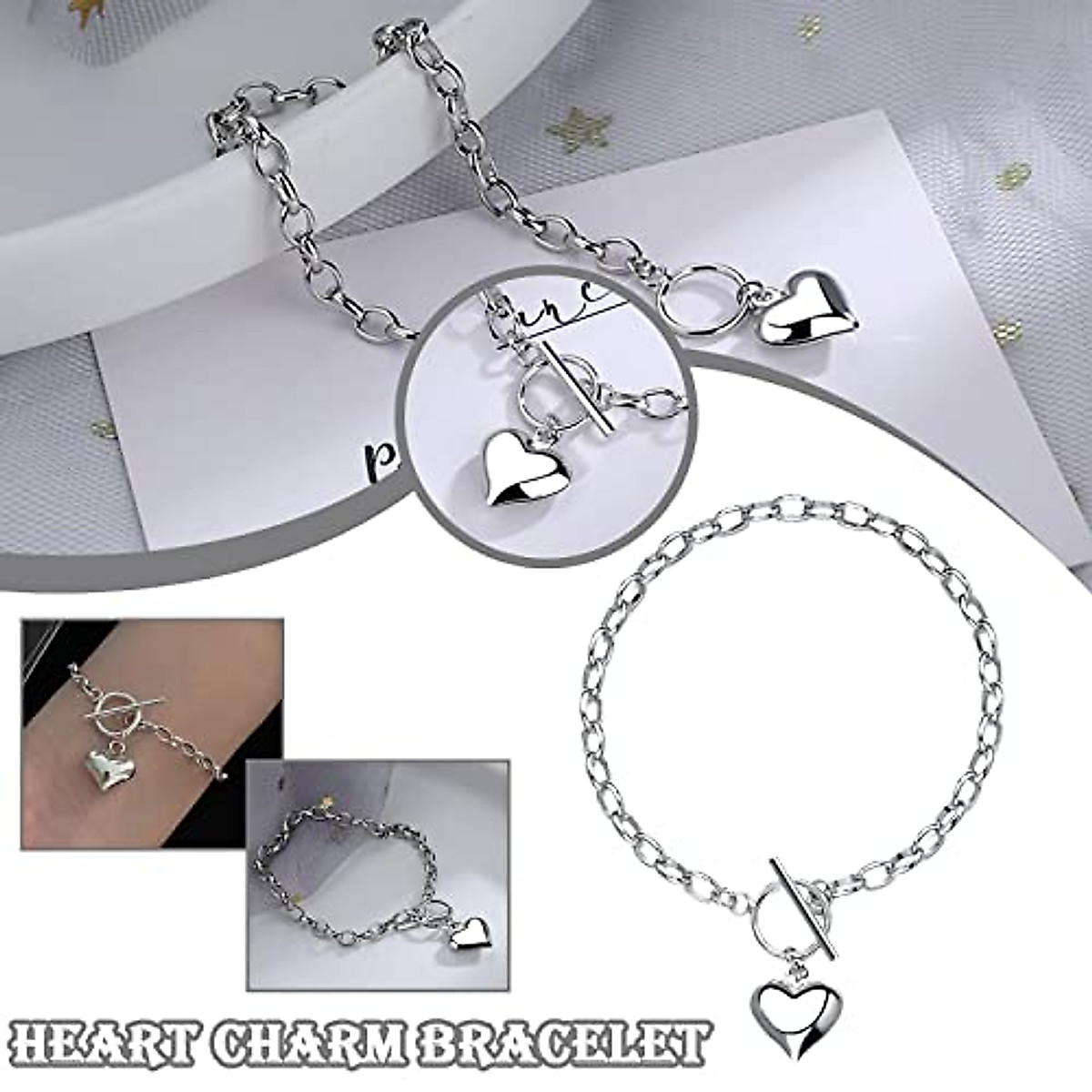 Heart Charm Bracelets for Women Gifts,Peach Heart Shell Bracelets Birthday Christmas Jewelry Gift