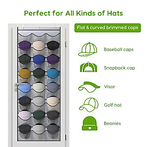 Unjumbly Baseball Hat Rack, 24 Pocket Over-The-Door Cap Organizer with Clear Deep Pockets to Protect, Store and Display Your Baseball Caps Collection, Complete with Over Door Hooks