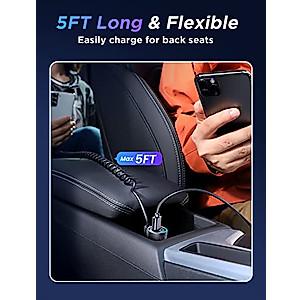 USB C Car Charger, 60W Super Fast Car Charger Dual PD 30W& QC3.0 Car Charger Adapter with 5ft Super Fast Type C Cable for Samsung Galaxy S22/21/Google Pixel/Moto/LG/Android, iPad Pro