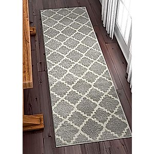 Harbor Trellis Grey Quatrefoil Geometric Modern Casual 2x7 (2'3" x 7'3" Runner) Easy to Clean Stain/Fade Resistant Shed Free Contemporary Traditional Moroccan Lattice Soft Living Dining Room Rug