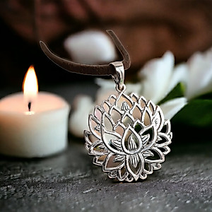 Lotus Flower Necklace 925 Sterling Silver - Large Open Birthday Flower Necklaces for Women 20" Chain - Boho Spiritual Yoga Jewelry - Inspirational Gifts for Her - Handmade