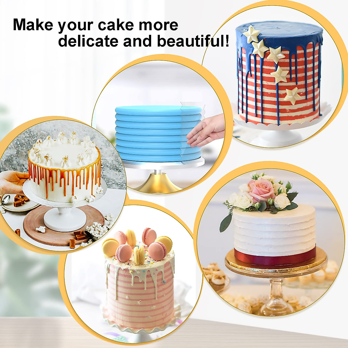 7-Piece Large Clear Acrylic Cake Scraper Set, Cake Icing Smoother Scraper Frosting Comb, Cake Edger Stripes Contour Comb Pastry Cutter for Mousse Butter Cream Cake Decoration