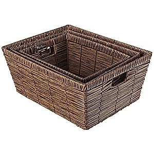 Whitmor Distressed Rattique Storage Baskets Set of 3