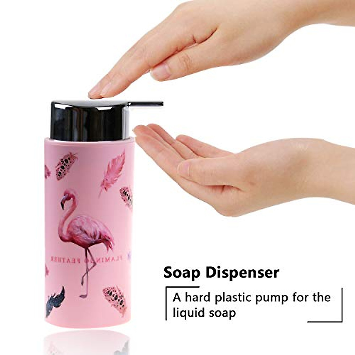 Newthinking Bathroom Accessories Set, Bathroom Set with Trash Can, Include Soap Dish and Soap Dispenser, Toothbrush Holder Set and Toilet Brush and Holders, Pink Flamingo