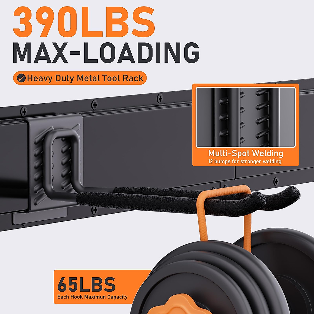 INCLY Garage Organization, 48 Inch Garden Tool Organizer Wall Mount Load 360lbs, Heavy Duty Garage Storage Rack with 3 Rails and 6 Adjustable Hooks for Hanging Yard Tool, Shovels, Rakes, Chairs