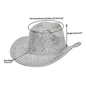 Silver Space Cowboy Hat - Sparkly Glitter Holographic Cowgirl Hat Rave Hat for Bachlorette Party Halloween(M)