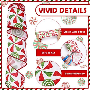 Christmas Candy Peppermint Wired Edge Ribbon 2.5 Inch Wide Christmas Candy Ribbon Burlap Ribbon for DIY Craft Wreath Christmas Tree Decoration Gift Wrapping Party (Candy Pattern,24 Yard)