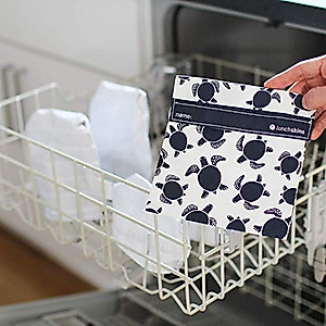 Lunchskins Reusable 2 Piece Food Storage Bag Set, 1 Sandwich Bag + 1 Snack Bag, Blue Whale