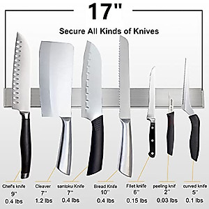 Rymmzone Magnetic Knife Holder for Refrigerator, 17" Double-Sided Knife Magnetic Strip, Premium SUS304 Stainless Steel Magnetic Knife Holder for Wall, Can be Used as Knife Rack, Tool Holder, and More