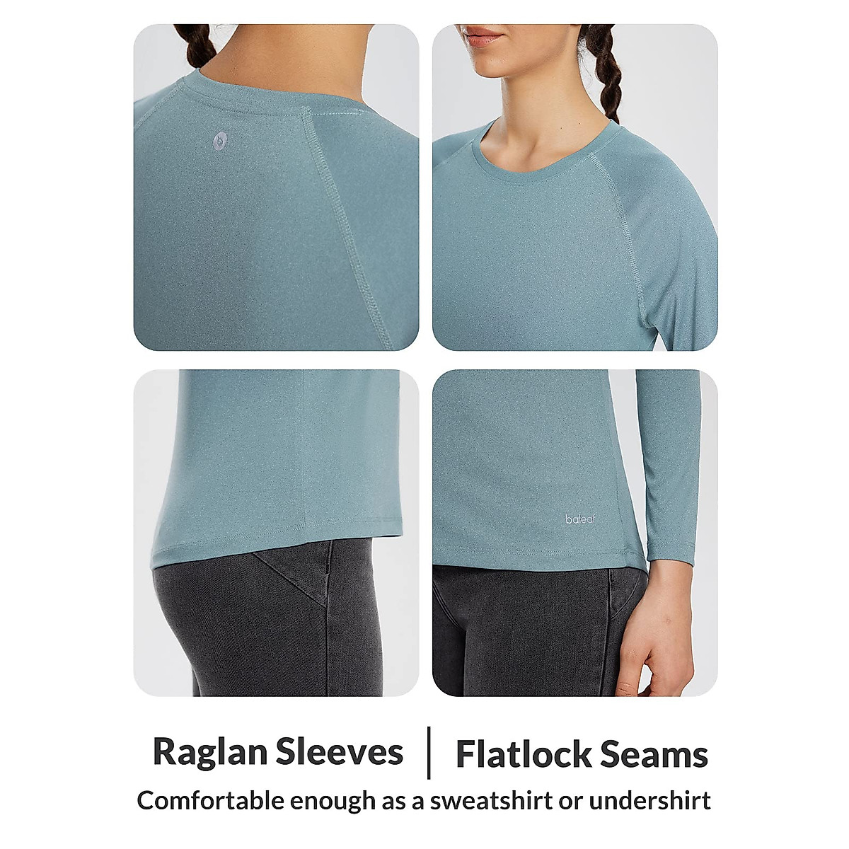 baleaf Women's UPF 50+ Long Sleeve Shirts Sun UV Blocking Pullover Crew Neck Summer Sunscreen Clothing Fishing Beach Outdoor Active Heather Light Blue L