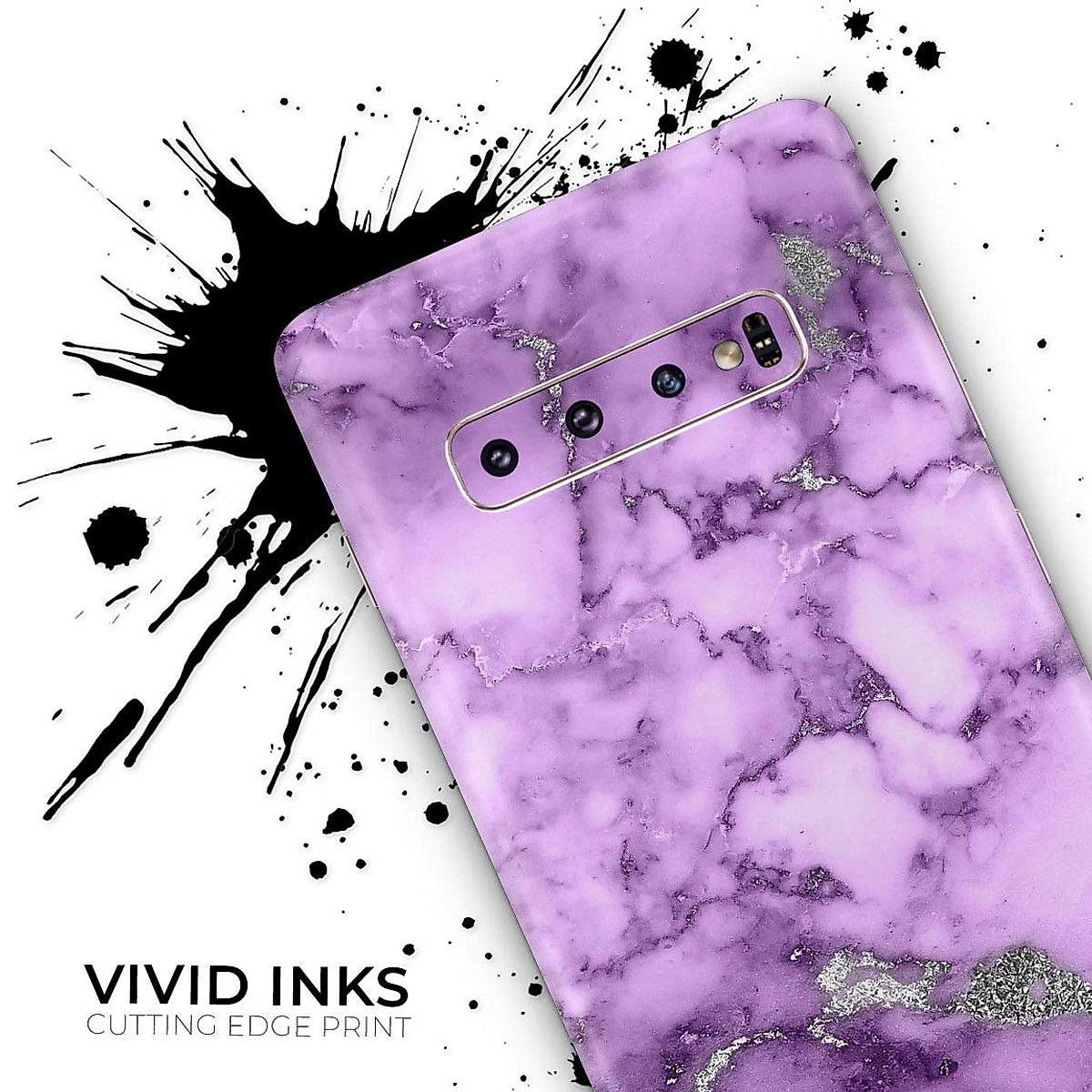 DesignSkinz Purple Marble & Digital Silver Foil V1 Protective Vinyl Decal Wrap Skin Cover Compatible with The Samsung Galaxy S20 (Screen Trim & Back Glass Skin)