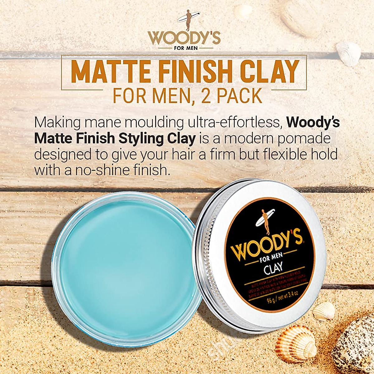 Woody's Premium Matte Finish Clay for Men, Firm & Flexible Hold, Sculpt, Define & Texturize, 3.4 Oz