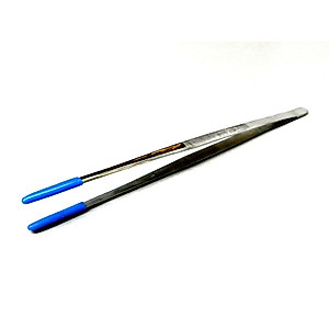 12 Inch Tweezer with PVC Rubber Tips Coated Straight Flat Tip Stainless Steel Forceps Steam Ultrasonic Cleaning Tweezer | Non-Marring | Good Grip | Jewelry | Hobby Crafts Industrial Electronic By JTS