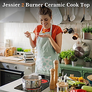 Jessier 2 Burner Electric Cooktop - 12 Inch Plug in Portable 110V Electric Cook Top, Built-in & Countertop Ceramic Stove Top with Knob Control, 9 Power Levels and Overheat Protection