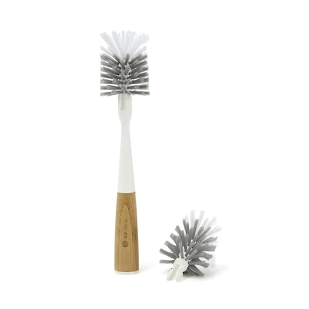Full Circle Clean Reach Bottle Brush with Replaceable Bristle Brush Head, Bamboo Handle, White