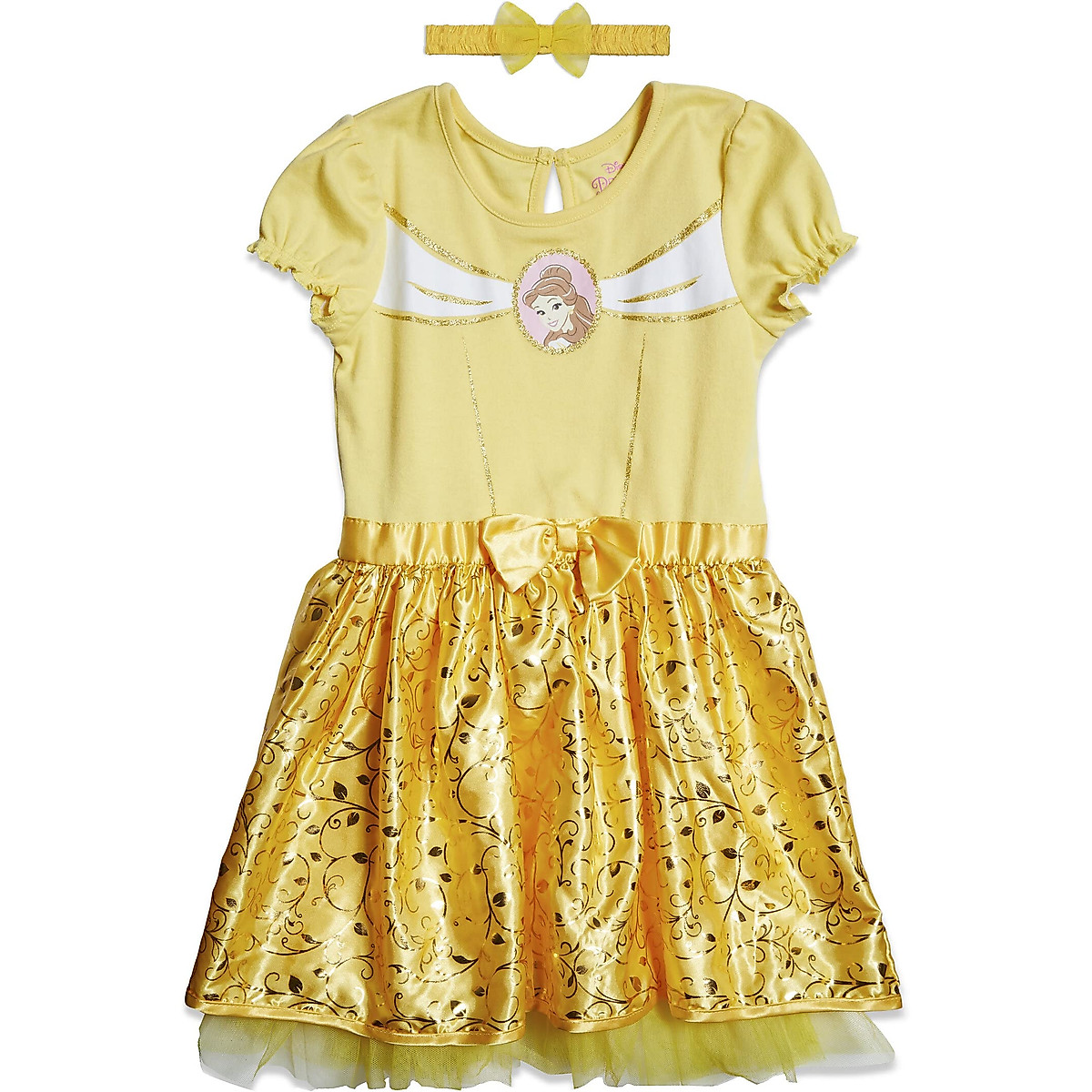 Disney Princess Belle Toddler Girls Dress and Mesh Headband 4T Yellow
