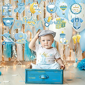 36pcs Blue Baby Shower Party Hanging Swirls Decor, It's A Boy Themes Party Supplies Boy Ceiling Hanging Streamers for Kids Gender Reveal Baby Shower Birthday Party Decorations