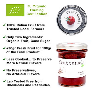WellEatable Strawberry Jam Preserves, Organic Spread, 100% Italian Fresh Fruit, Only Two Ingredients, More Fruit +90%, Less Sugar, No Chemicals - Strawberry, 8.1 oz (Pack of 1)