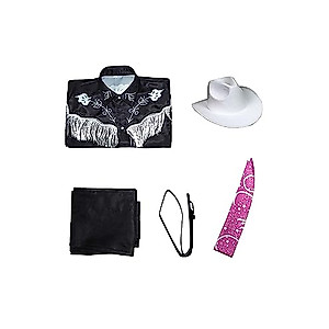 Cekalue Men's Ken Cowboy Costume Margot Robbie 70s 80s Disco Cowgirl Outfit Women Halloween Pink Flare Pants Hat Suit