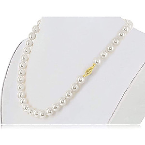 14K Yellow Gold AAA Freshwater Cultured White Round Pearls, 4mm-9mm Graduated 18" Strand Pearl Beads Necklace with Fishhook Clasp, Pearls Necklace Jewelry for Brides and Bridesmaids