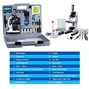 AmScope - M30-ABS-KT2-W-WM 1200X 52-pcs Kids Student Beginner Microscope Kit with Slides, LED Light, Storage Box and Book"The World of The Microscope" White