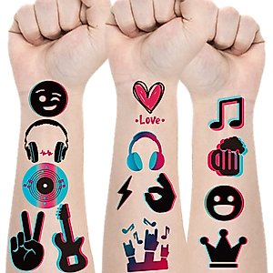 Music Temporary Tattoos Stickers (94 Styles), Mixed Style Hand Wrist Body Art for Kids Boys Girls Birthday Gifts Disco Music Party Supplies Decorations Favors