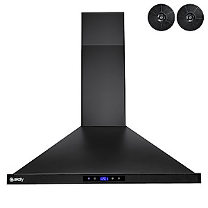 AKDY Convertible Kitchen Wall Mount Range Hood in Black Painted Stainless Steel with Lights and Carbon Filters (30 in.)