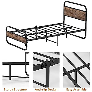 Vecilla Twin XL Bed Frame with Wood Headboard and Footboard, 12 inch Heavy Duty Platform Bed Frame No Box Spring Needed, Non Slip Mattress Foundation, Easy Assembly, Noise-Free, Rustic Brown