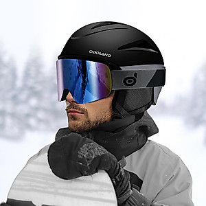 Odoland Ski Helmet with Ski Goggles, Multi-Options Snowboard Helmet and Goggles Set for Men Women and Youth, Black & Grey, M