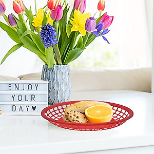 Cezoyx 50 Pack Red Fast Food Basket, 8.9 x 5.6 x 1.5 inch Oval Bread Fry Baskets Plastic Food Serving Tray for Fast Food Restaurant Supplies, Deli Serving, Chicken, Burgers, Sandwiches, Fries