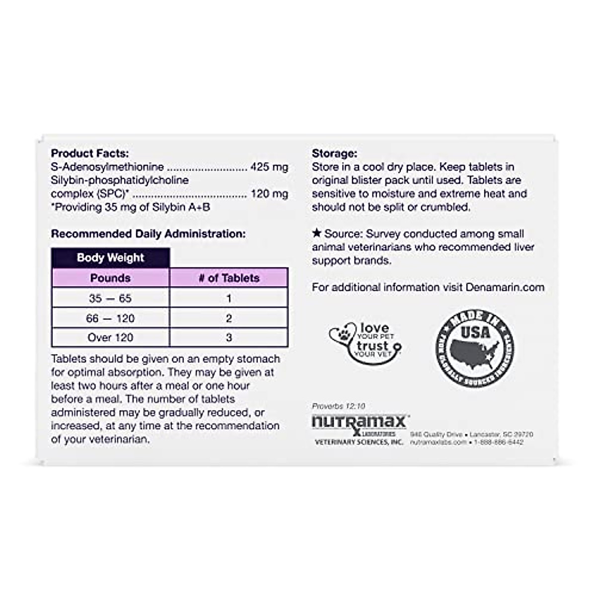 Nutramax Denamarin Liver Health Supplement for Large Dogs - With S-Adenosylmethionine (SAMe) and Silybin, 30Count(Pack of 1)