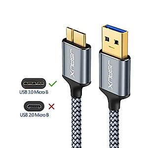 JSAUX [3.3FT+6.6FT] Micro USB 3.0 Cable, USB A Male to Micro B Cable 2 Pack External Hard Drive Cable Nylon Braided Cord for Samsung S5/Note 3, Camera, Toshiba, Seagate Hard Drive, WD Hard Drive-Grey