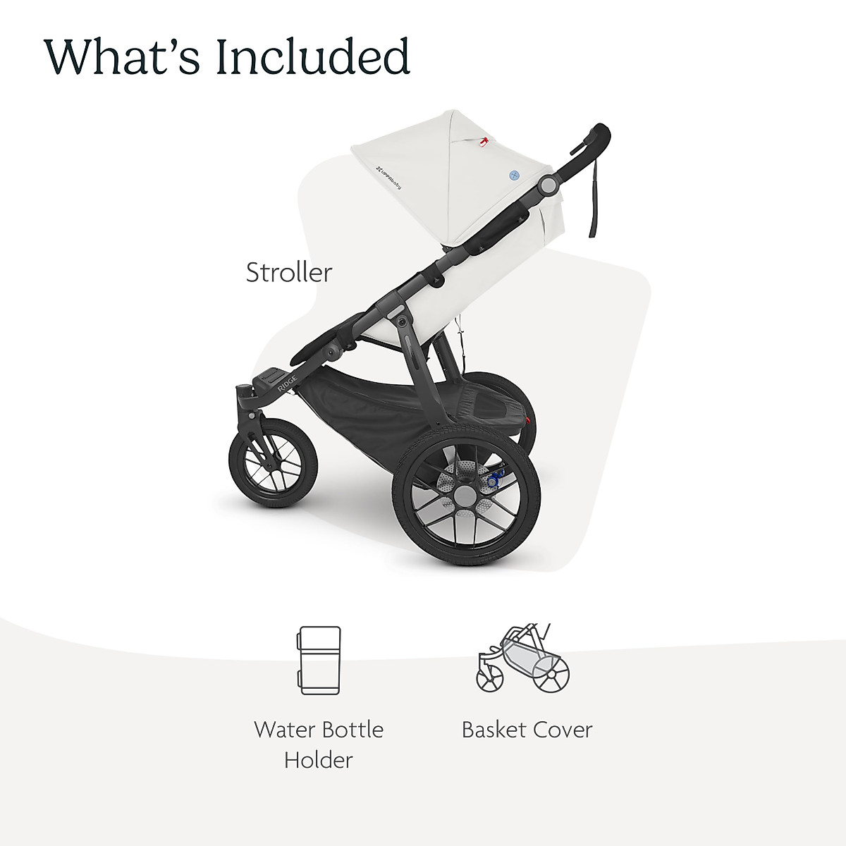 UPPAbaby Ridge Jogging Stroller/Durable Performance Jogger with Never-Flat Tires/Built for Walking, Running, Hiking/Water Bottle Holder and Basket Cover Included/Bryce (White/Carbon Frame)