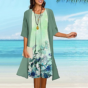 Cnebo One Shoulder Formal Dresses for Women Ladies Summer Two Piece Dress 3D Digital Printing Fashion Outer Dress Mint Green