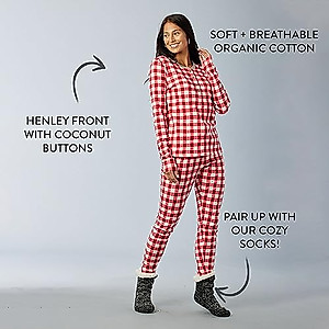 HonestBaby Family Matching Holiday Pajamas Organic Cotton for Men, Women, Kids, Toddlers, Baby Boys, Girls, Unisex Pets , Painted Buffalo Check Red, Newborn