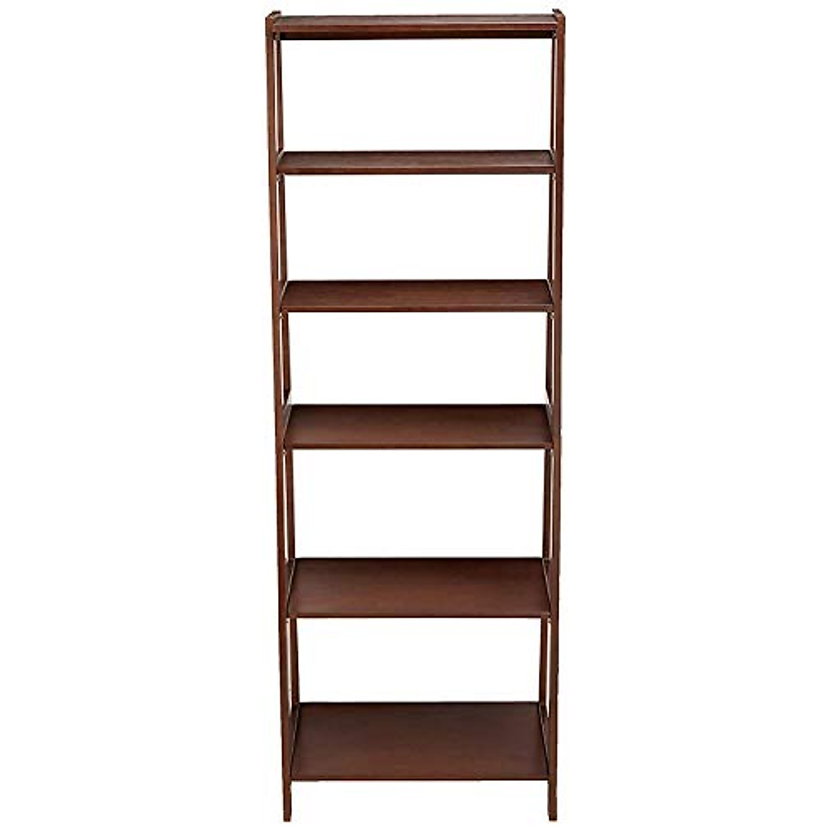 PJ Wood 5 Tier Bookshelf Ladder Shelf Bookcase with Storage Shelves, Multifunctional Storage Rack - Walnut